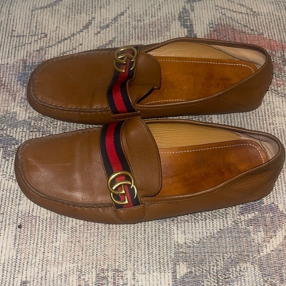Gucci | Shoes | Gucci Leather Drivers With Gg Web Strap Size 15 Loafers ...